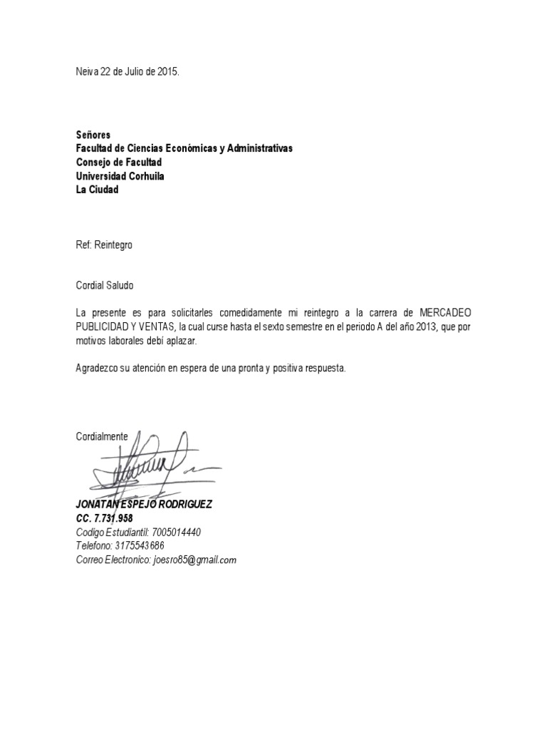 Carta Reintegro | PDF