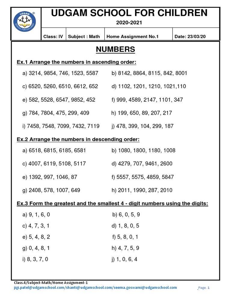 Math Home Assignment - 1 | PDF | Numbers | Mathematical Notation
