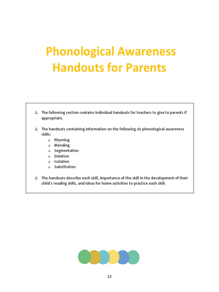 Phonological Awareness Handouts For Parents | PDF
