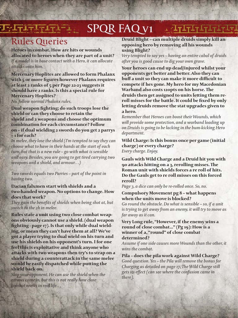 SPQR Faq V1: Rules Queries | PDF | Shield | Military Science