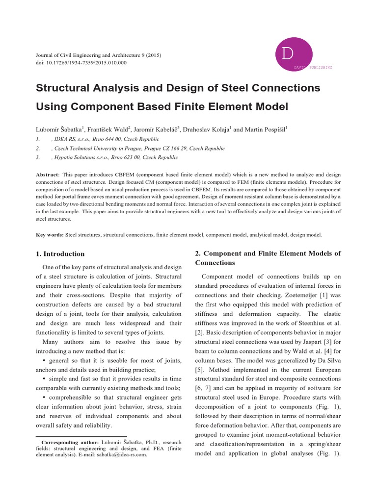 Structural Analysis and Design of Steel Connections Using Component Based Finite Element Model ...