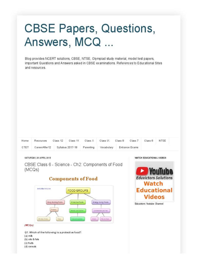 CBSE Papers, Questions, Answers, MCQ ... - CBSE Class 6 - Science - Ch2 ...