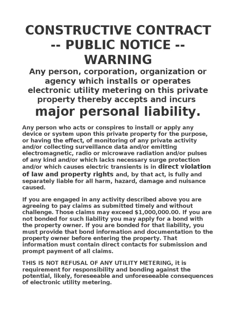 Constructive Contract - Public Notice - Warning | PDF