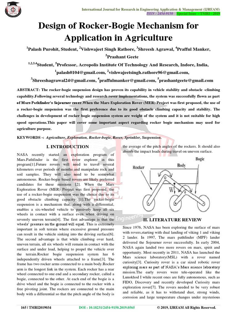 Design of Rocker-Bogie Mechanism For Application in Agriculture | PDF ...