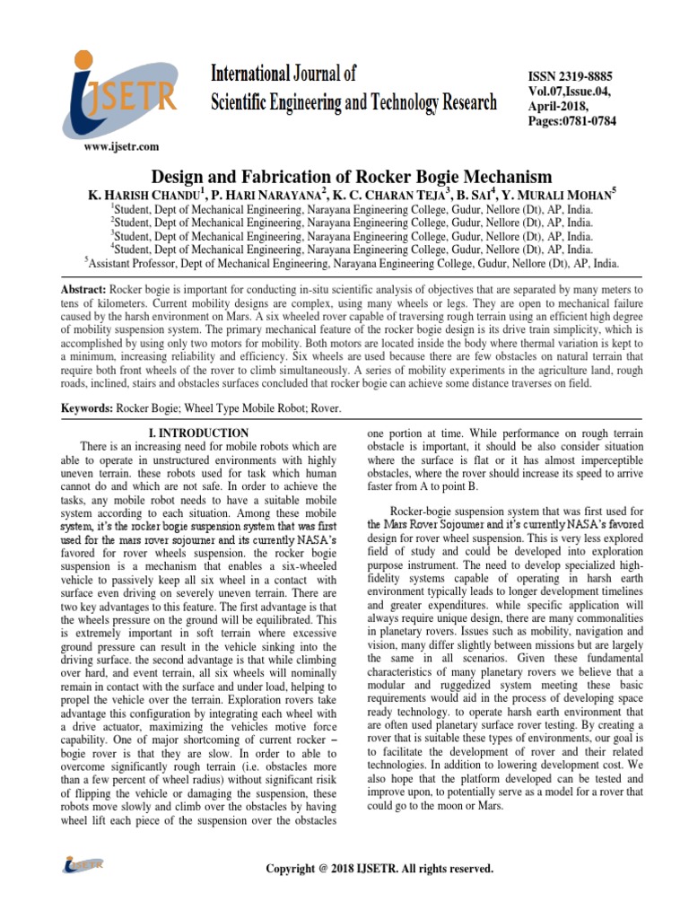Design and Fabrication of Rocker Bogie Mechanism: K. H C, P. H N, K. C ...