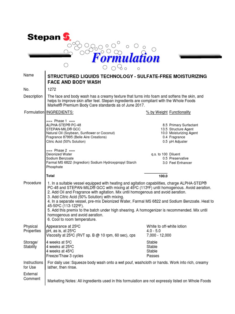 Stepan Formulation 1272 | PDF | Surfactant | Physical Sciences