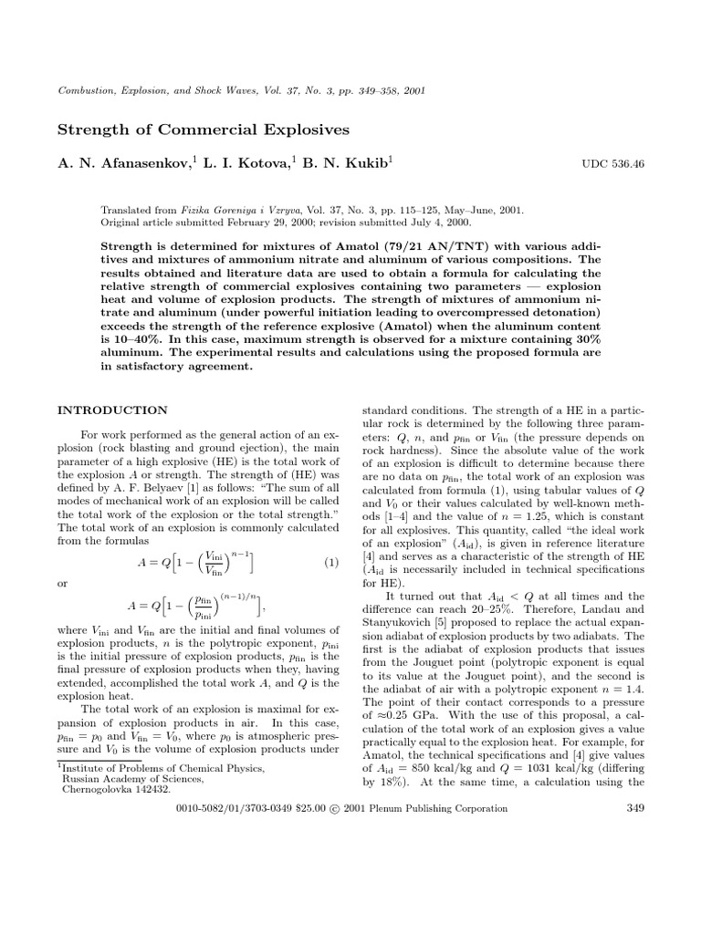 Strength of Commercial Explosives Analysis | PDF | Materials | Nature