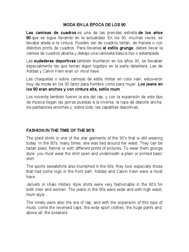 MODA EN LA ÉPOCA DE LOS 90.docx | PDF | Moda | Ropa