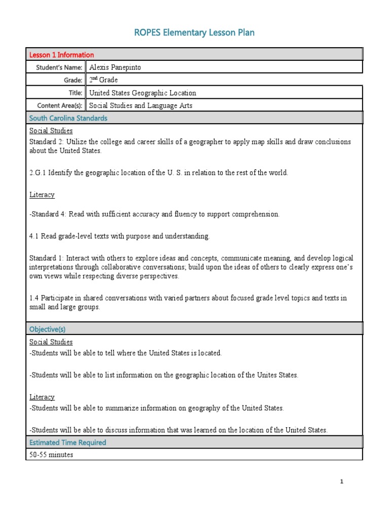 US Geography Lesson Plan for 2nd Grade | PDF | Lesson Plan ...