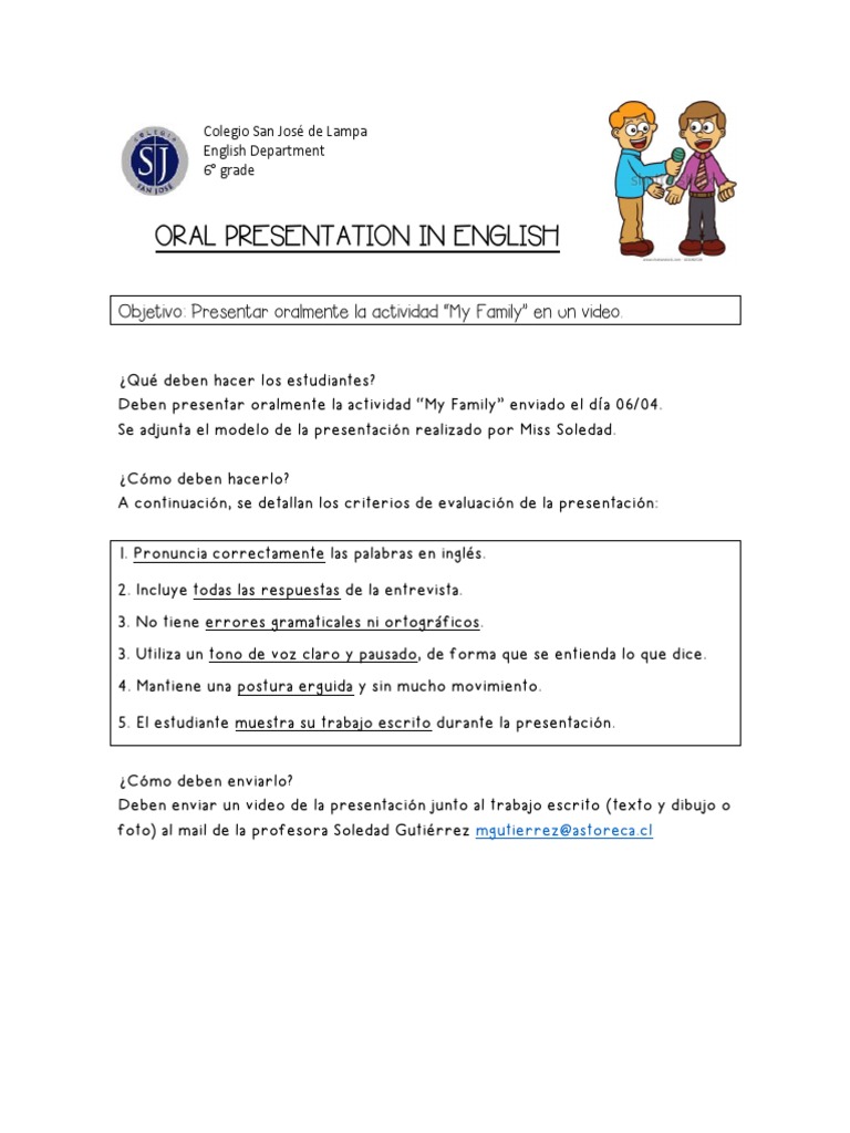 English - Oral Presentation My Family - 6° - 27.04 | PDF
