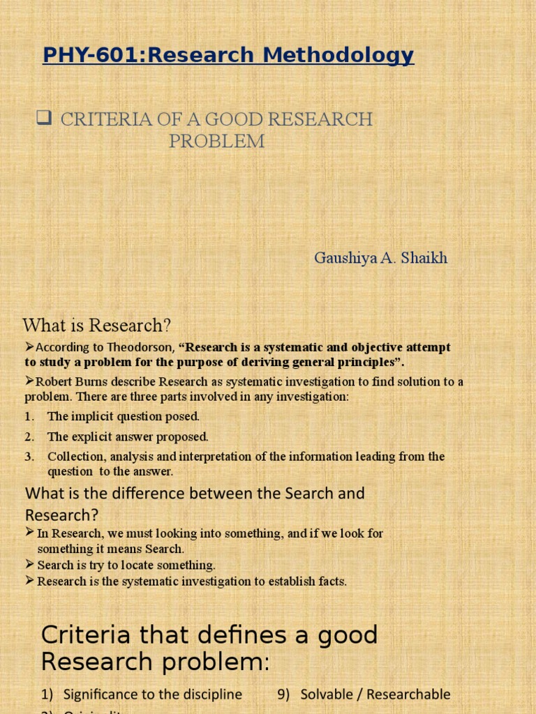 PHY-601:Research Methodology: Criteria of A Good Research Problem | PDF ...