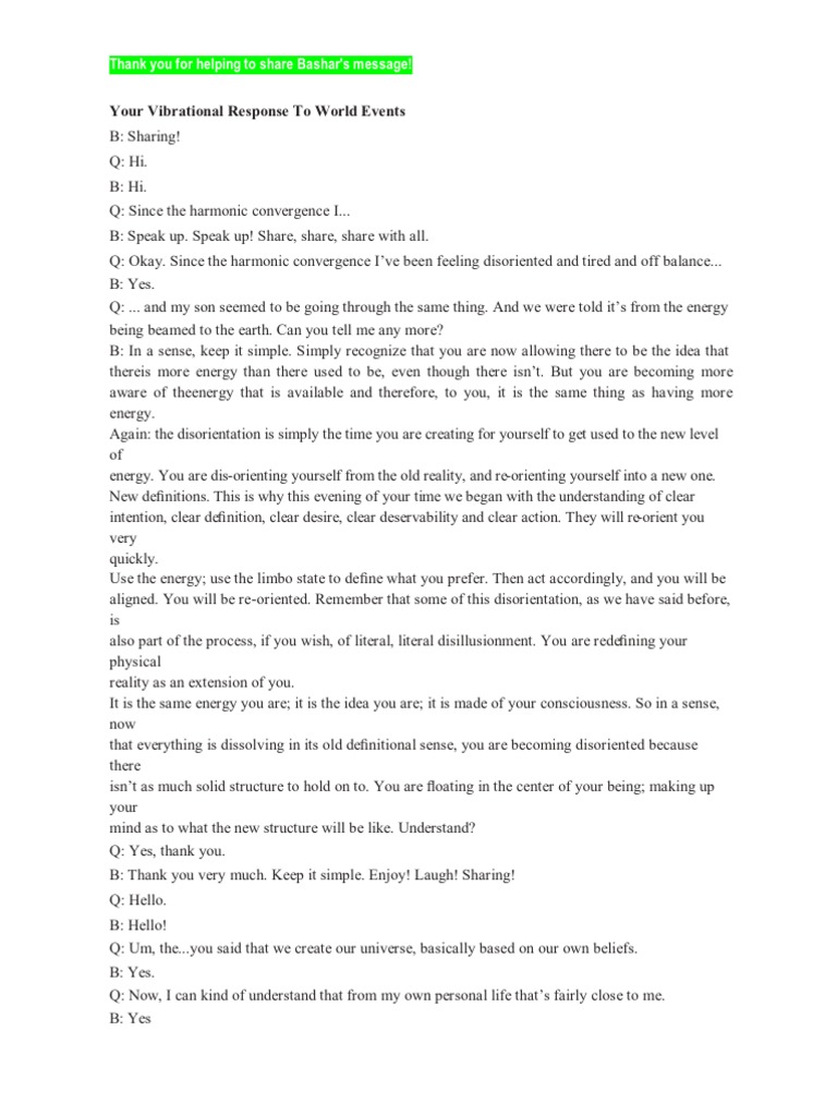 Thank You For Helping To Share Bashar's Message! | PDF | Reality ...