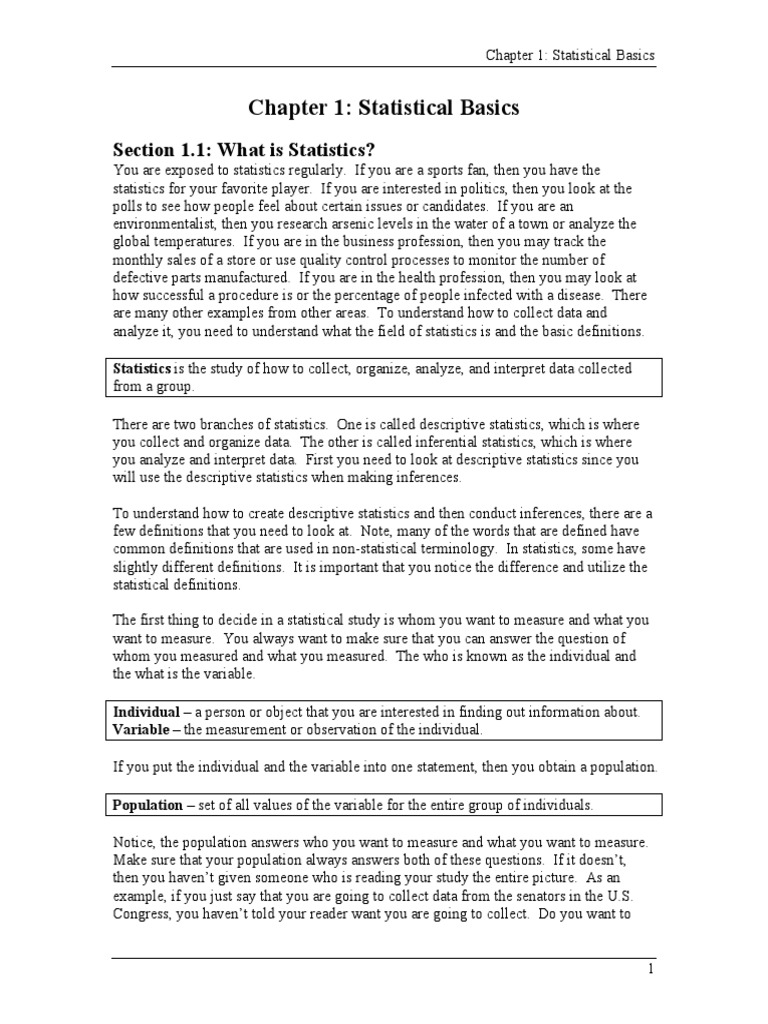 Chapter 1: Statistical Basics: Section 1.1: What Is Statistics? | PDF ...