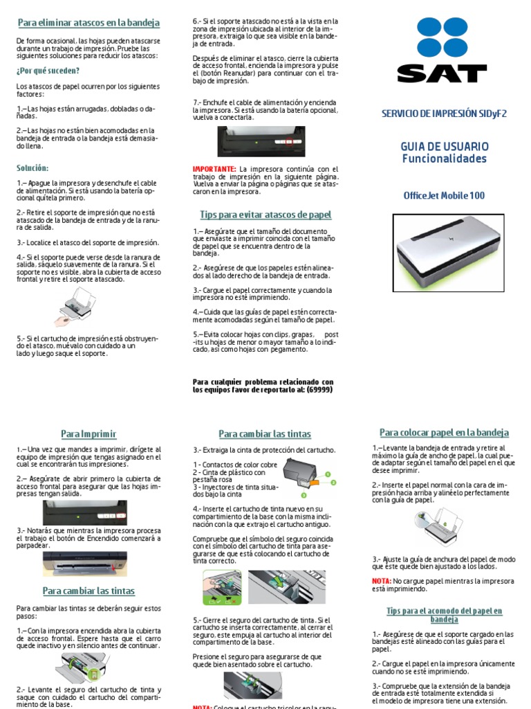 Triptico SAT OfficeJet100 - Func | PDF | Impresora (Computación) | Papel