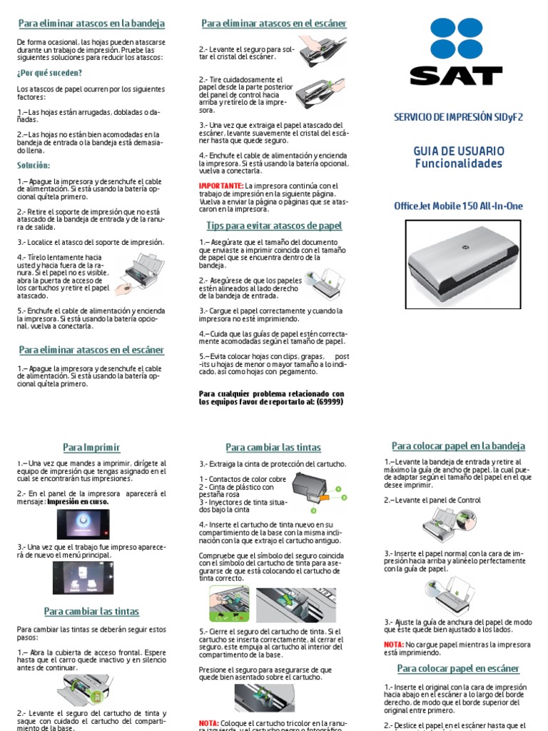 Triptico SAT OfficeJet150 - Func | PDF | Impresora (Computación ...