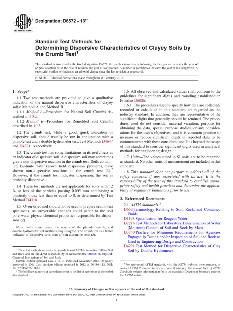 Astm-D - 6572 - 13e1 Dispersión de Arcillas en English | PDF | Soil ...