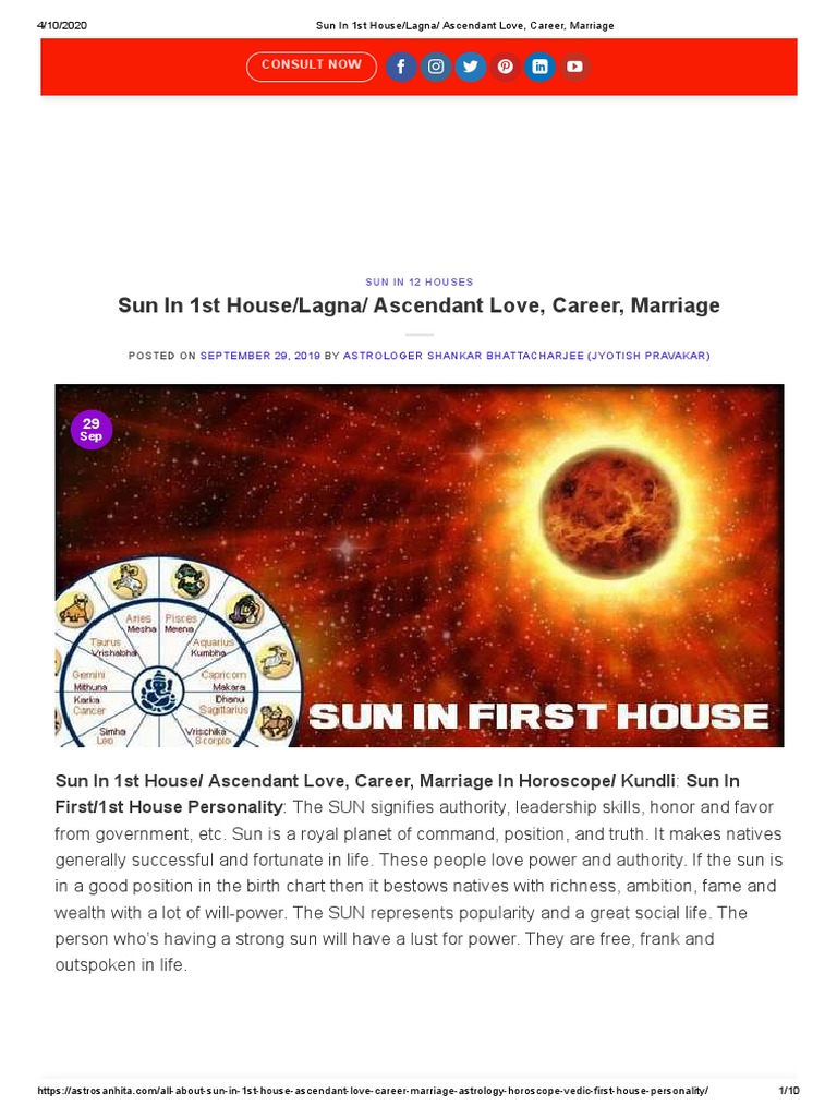 Sun in 1st House - Lagna - Ascendant Love, Career, Marriage | PDF ...