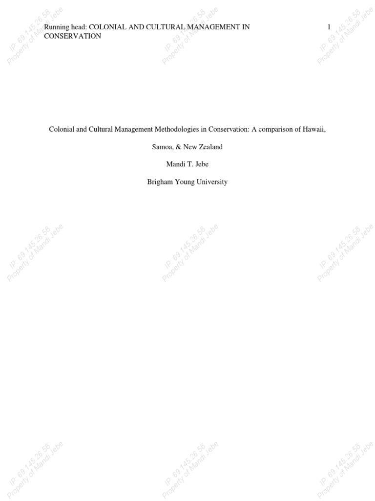 Colonial and Cultural Management Methodologies in Conservation A ...