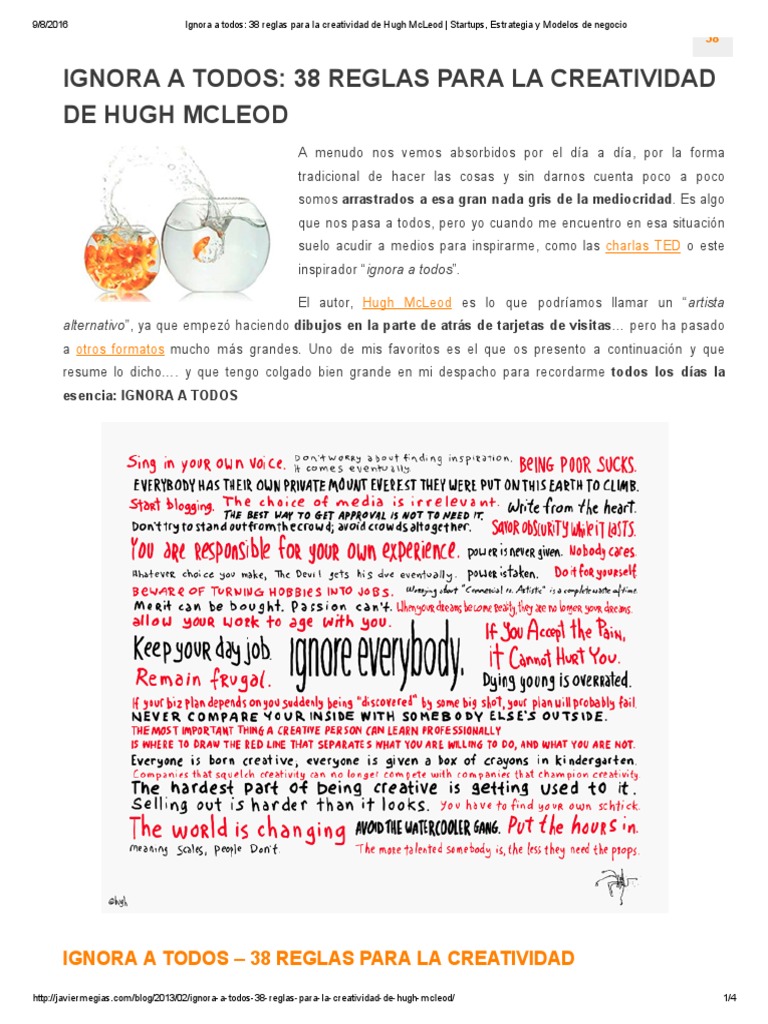 Ignora A Todos - 38 Reglas para La Creatividad de Hugh McLeod | PDF ...