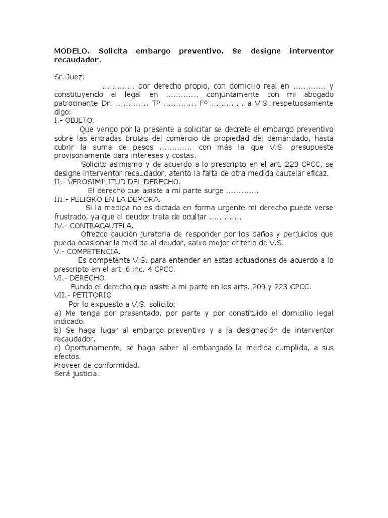 071 - Solicita Embargo Preventivo | PDF