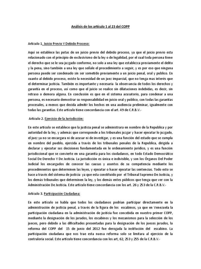Análisis de Artículos del COPP Venezolano | PDF | Debido al proceso | Res Judicata