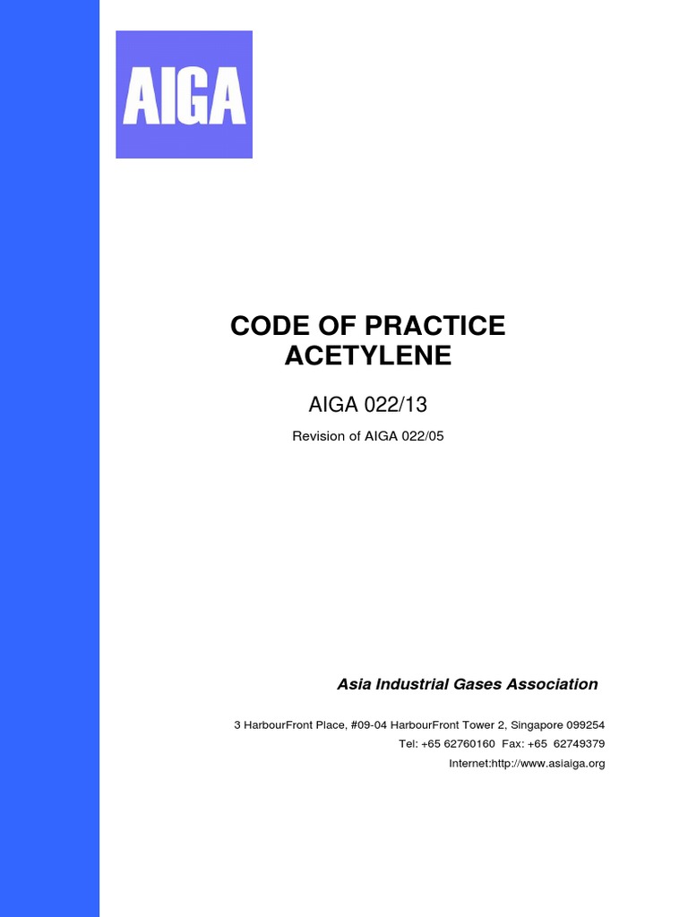 AIGA 022 - 13 Code of Practice - Acetylene PDF | PDF | Combustion ...