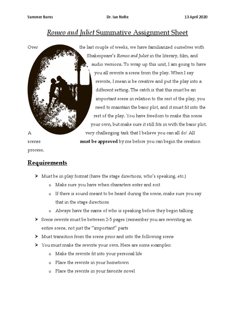 Summative Assessment For Romeo and Juliet | PDF
