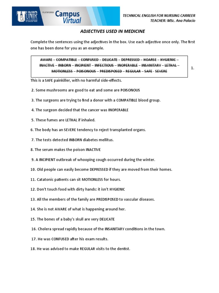 Adjectives in Medical Contexts | PDF