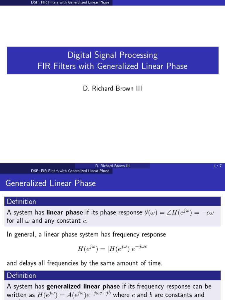 Digital Signal Processing FIR Filters With Generalized Linear Phase ...