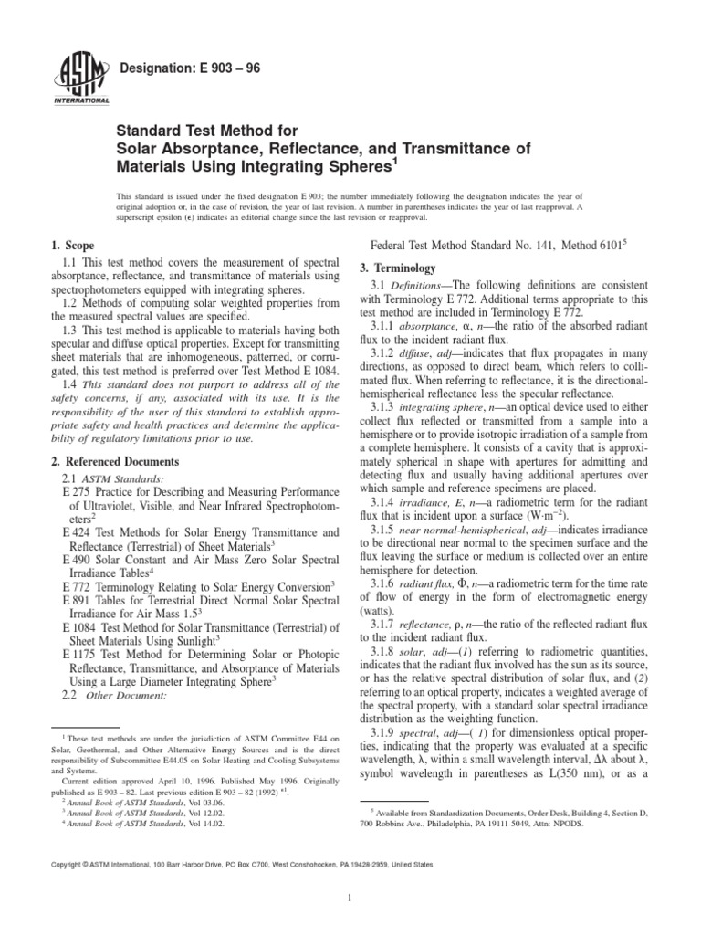 Astm e 903 | PDF | Spectrophotometry | Optics