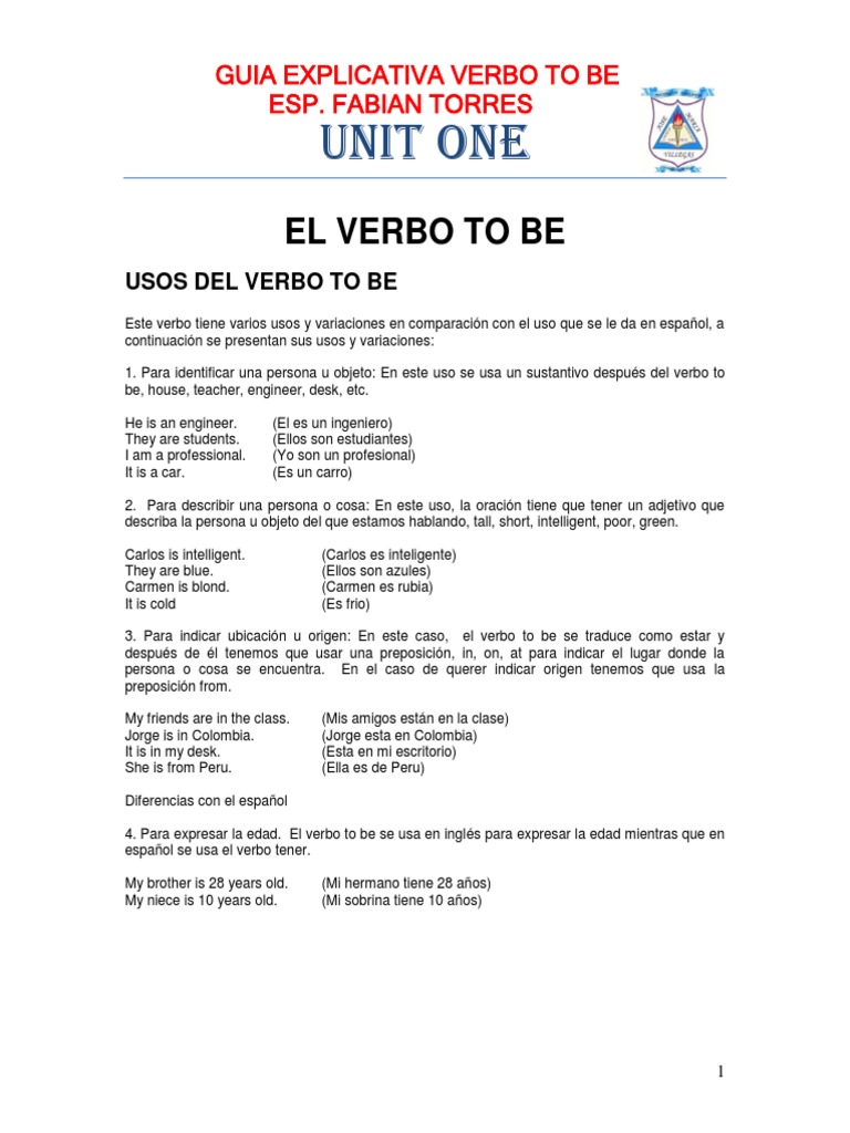 Verb To Be Explanation Spanish | PDF | Verbo | Asunto (gramática)