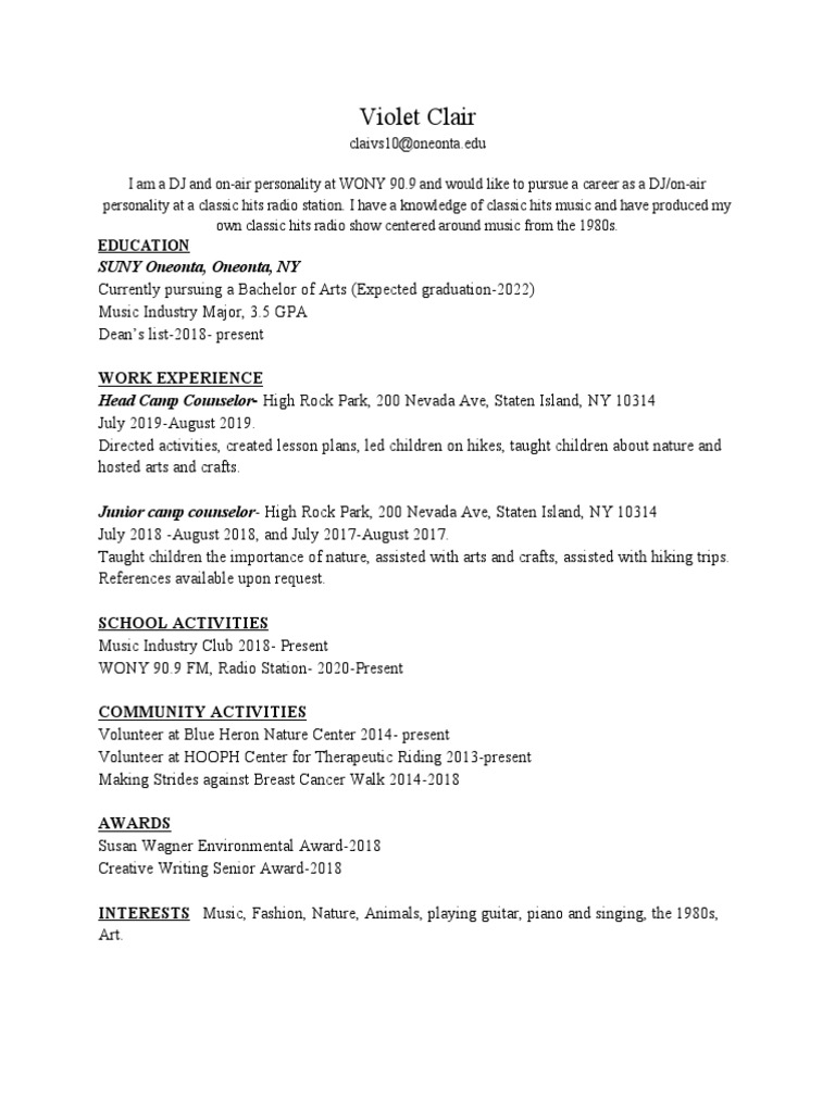 Resume For Class | PDF