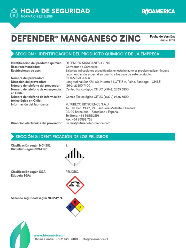 hoja-seguridad-DEFENDER MZ PDF | Descargar gratis PDF | Toxicidad | Residuos