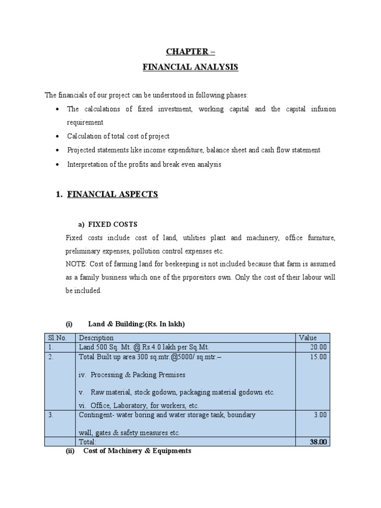 Chapter - Financial Analysis: A) Fixed Costs | PDF | Depreciation | Fixed Investment