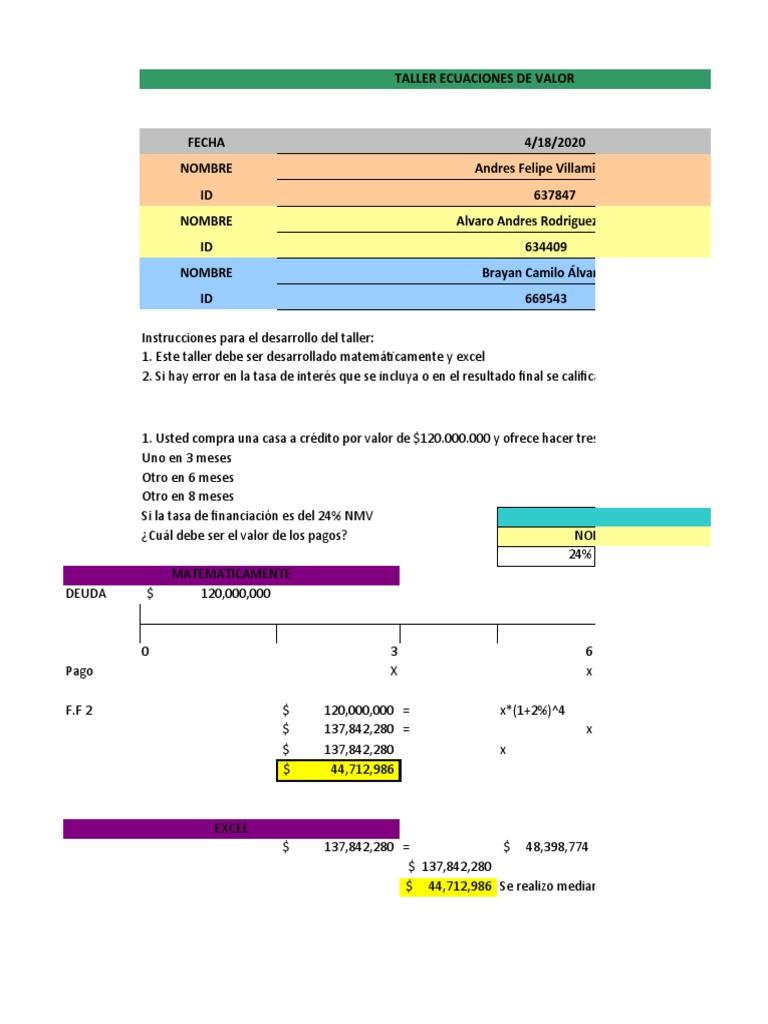 Taller Ecuaciones de Valor Ii | PDF | Distribución de ingresos del factor | Dinero