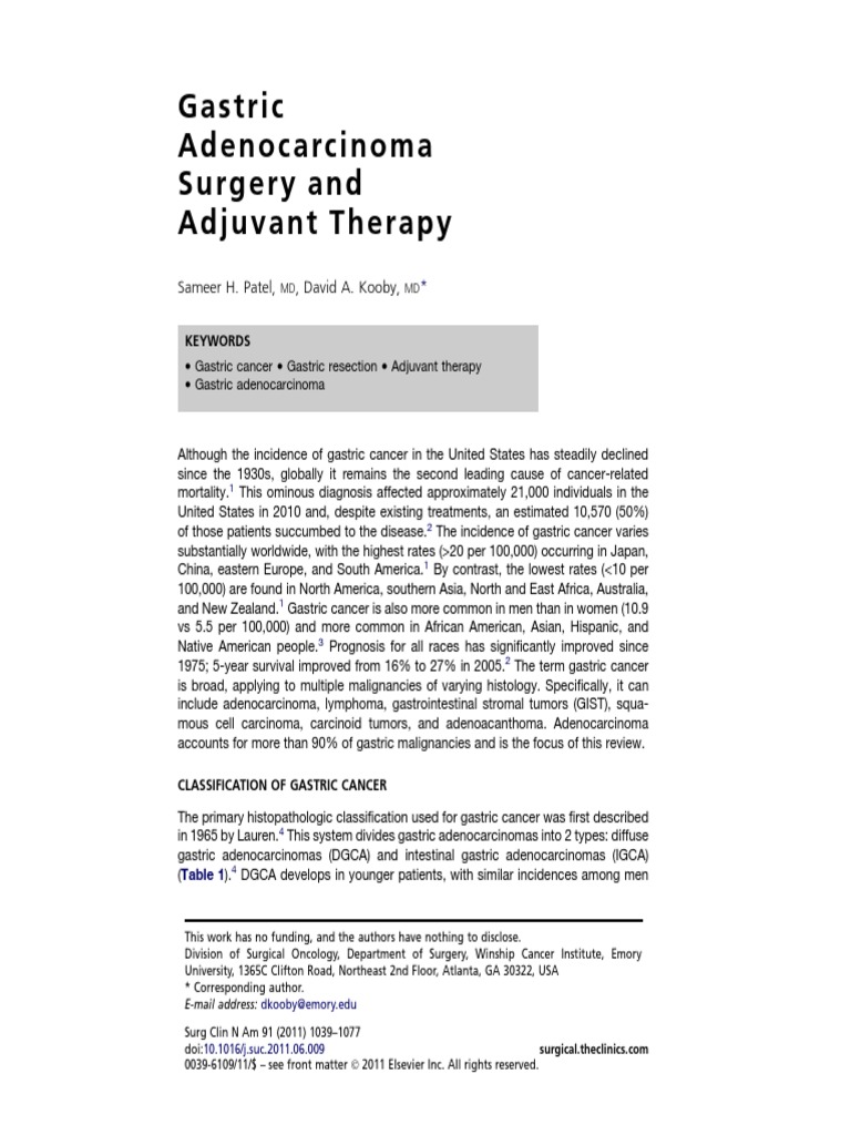 Gastric Adenocarcinoma Surgery and Adjuvant Therapy | PDF | Metastasis ...
