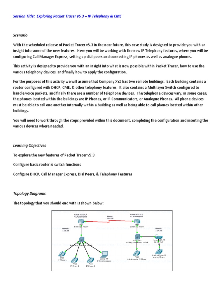 Scenario: Session Title: Exploring Packet Tracer v5.3 - IP Telephony & CME | PDF