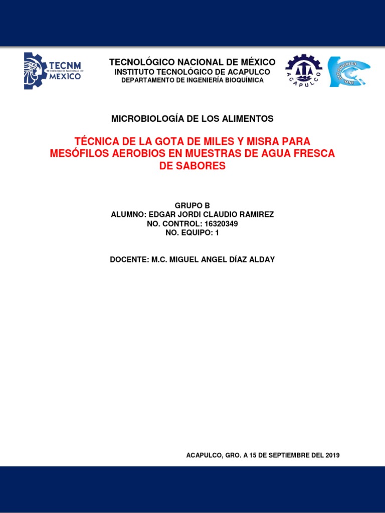 D.E. 4 - Técnica de La Gota de Miles y Misra | PDF | Unidad de formación de Colonia | Microbiología