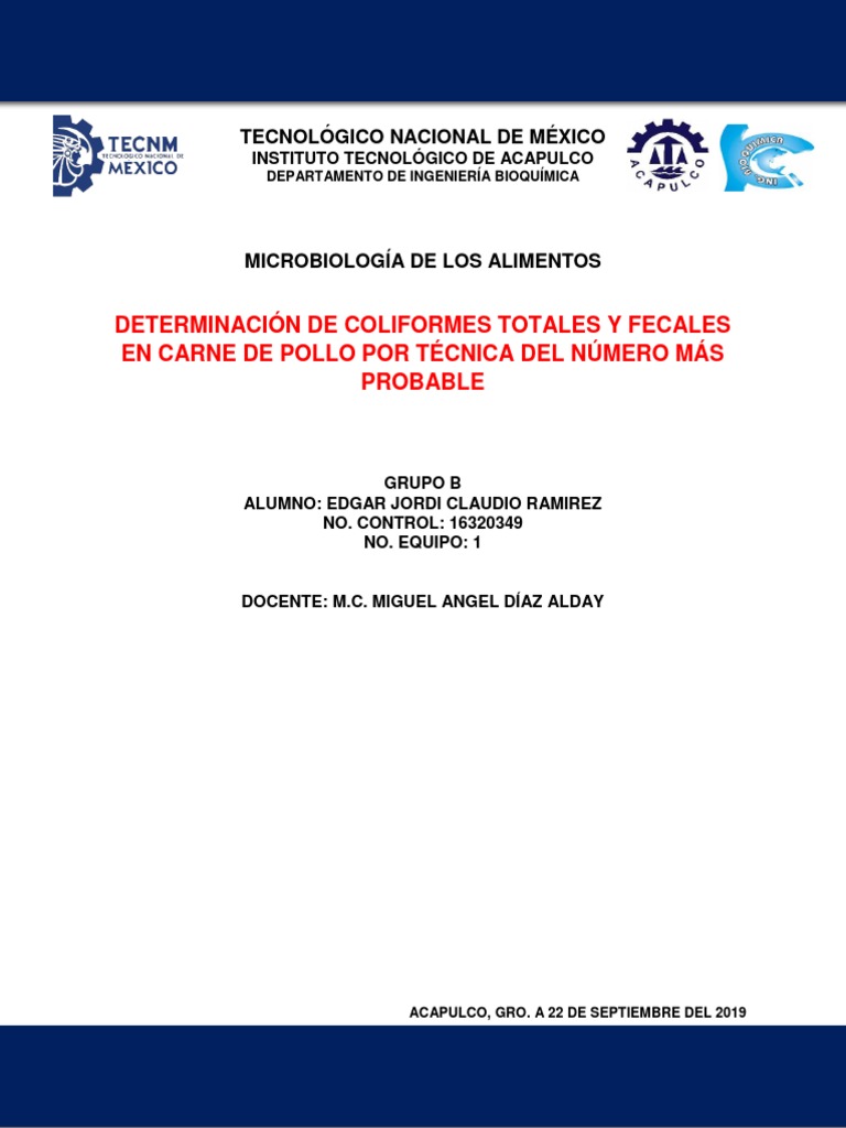 Determinación De Coliformes Totales Y Fecales En Carne De Pollo Por ...