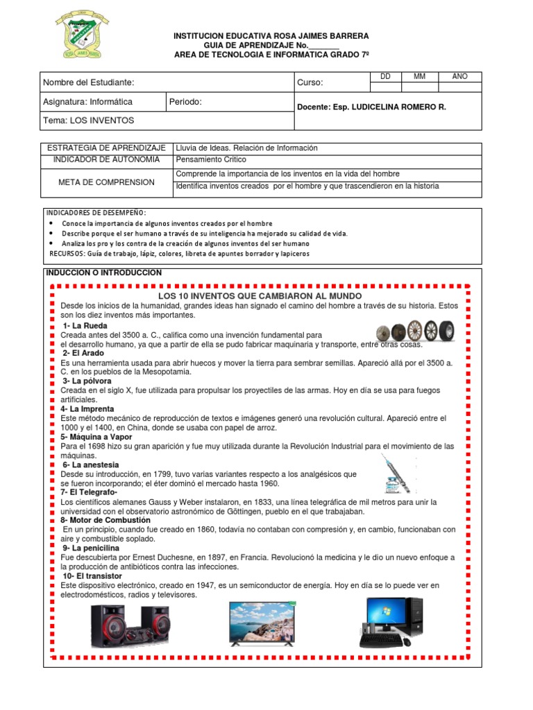 Guia de Aprendizaje N1 Informatica Grado Septimo | PDF | Aprendizaje | Naturaleza