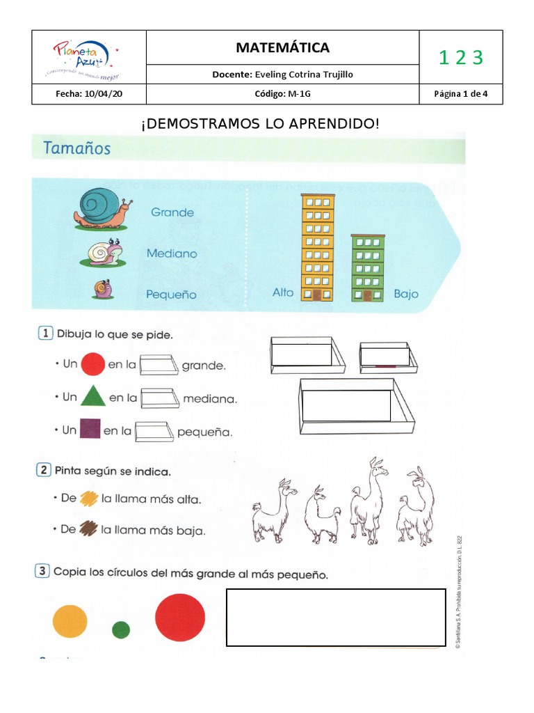 Practica Tamaños: Grande, Mediano y Pequeño | PDF