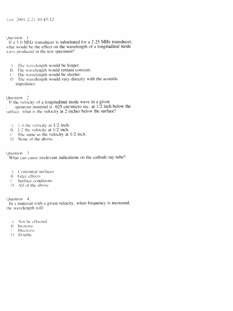 Ultrasonic Testing Principles and Questions | PDF | Science & Mathematics