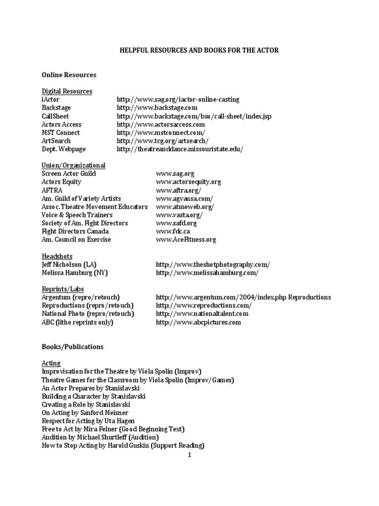 Actor's Resource Guide | PDF | Young Adult | Classics