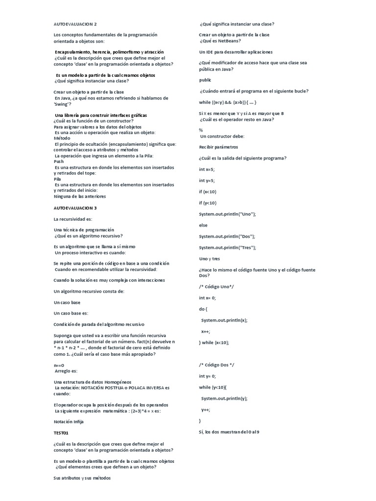 Balotario Algoritmos | PDF | Objeto (informática) | Clase (Programación informática)