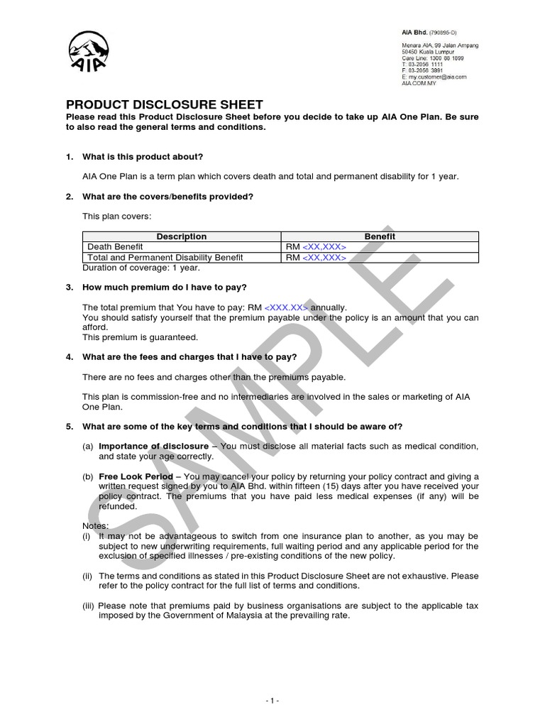 Product Disclosure Sheet | PDF | Insurance | Financial Services