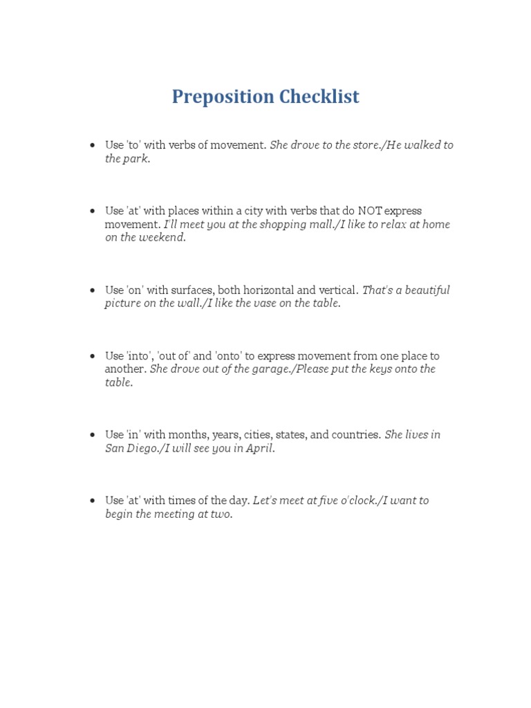 Preposition Checklist Sept 2019 | PDF