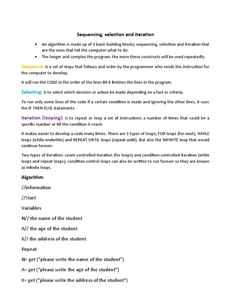 Sequencing, Selection and Iteration | PDF