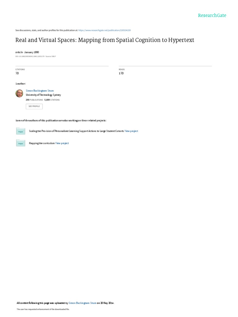 Real and Virtual Spaces: Mapping From Spatial Cognition To Hypertext ...