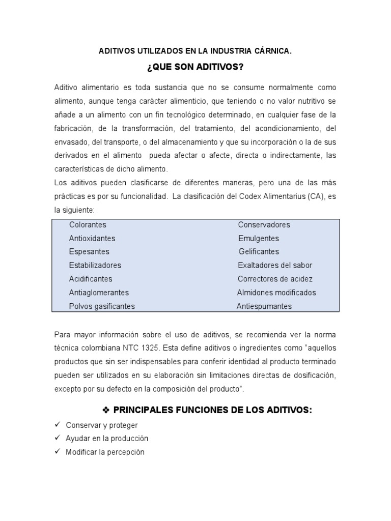 Aditivos Carnicos.-1 | PDF | Curado (Conservación de Alimentos) | Carne