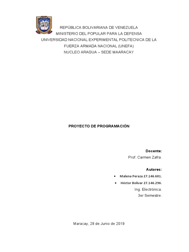 Informe Proyecto de Programacion | PDF | Programa de computadora | Programación